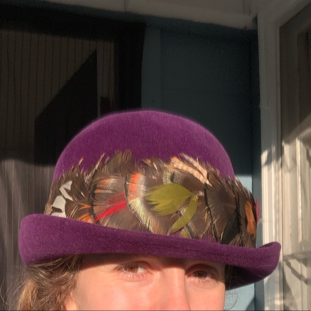 Purple Vintage Velvet Hat With Feathers! - Gem